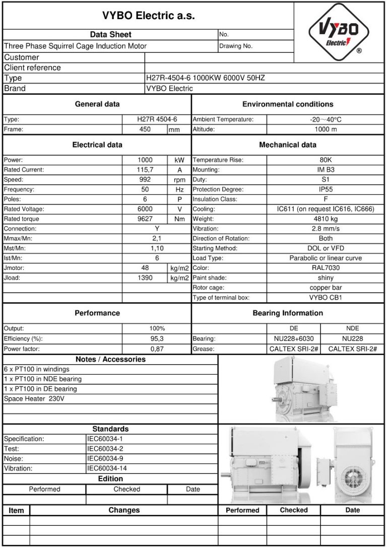 Datenblatt Hochspannungs-Elektromotor H27R-4504-6, 1000kW, 6000V ...