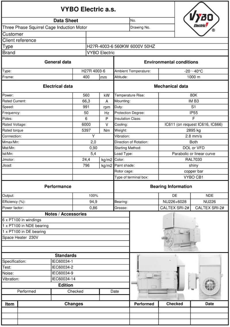Datenblatt Hochspannungs-Elektromotor H27R-4003-6, 560kW, 6000V ...